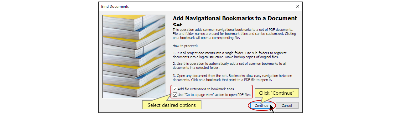 "Bind" PDF Documents With a Common Set of Bookmarks