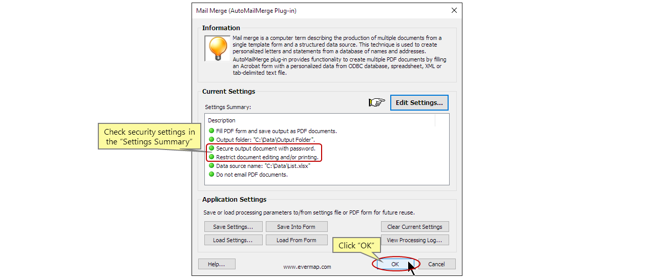 Mail Merge: Securing Output PDF Files