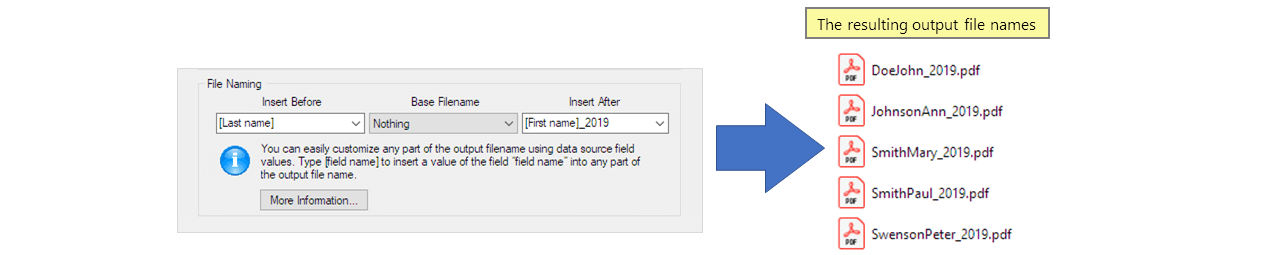 Naming output PDF files using text from data fields