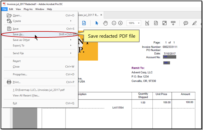 Using Redacting Dictionaries PDF Document Redaction