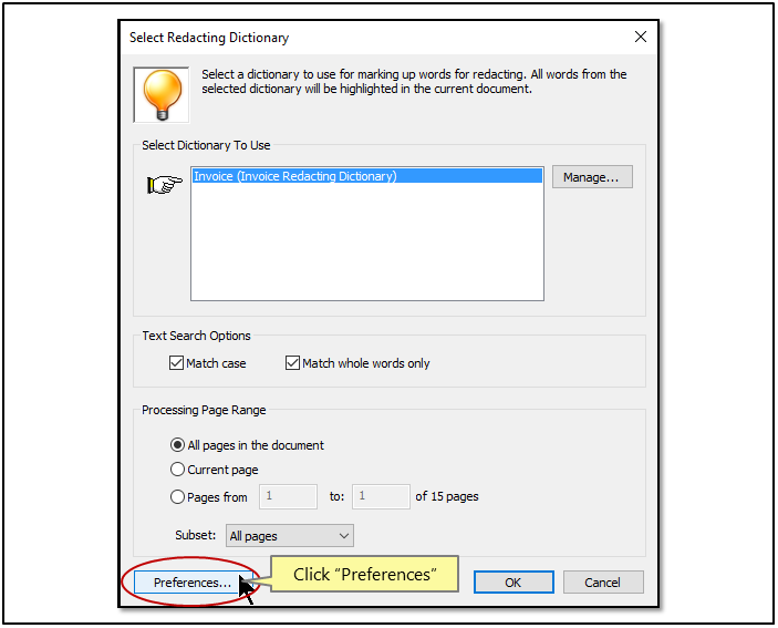 Using Redacting Dictionaries PDF Document Redaction