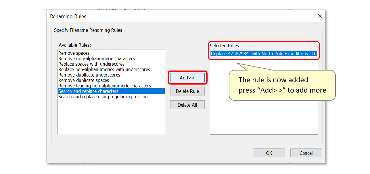 Using 'Search and Replace Rules' to Rename PDF Files
